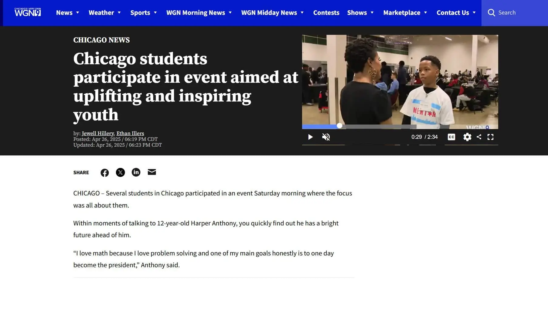 WGN: Chicago Students Participate in Love Your School Friendraiser ...